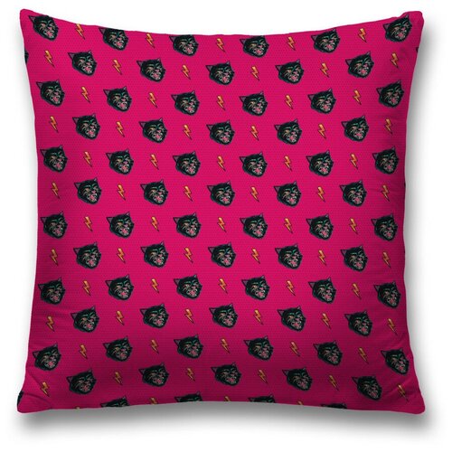 Наволочка декоративная на молнии, чехол на подушку JoyArty "Кот и молния на розовом фоне" 45х45 см