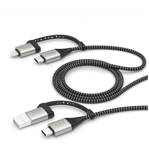 Дата-кабель 4 в 1: Lightning, USB-C - USB-C, USB-A, алюминий, нейлон, 1.2м, 3А, черный, Deppa 72311