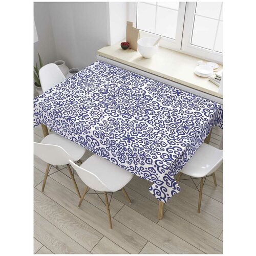 Скатерть прямоугольная JoyArty на кухонный стол "Синие узоры" из оксфорда, 180x145 см