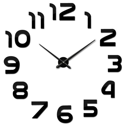 Большие настенные 3D часы MIRRON 100 D2-Ч/Кварцевый бесшумный механизм/Часы конструктор/Часы наклейка/100 см/Чёрный глянцевый цвет