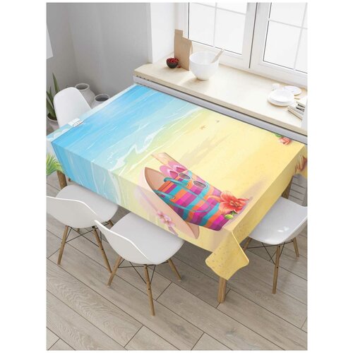 Скатерть прямоугольная JoyArty на кухонный стол "Корзина пляжника" из оксфорда, 180x145 см