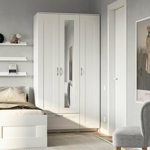 Шкаф ГУД ЛАКК Сириус, 3 двери и 1 ящик с зеркалом, 117х59х220 см, белый