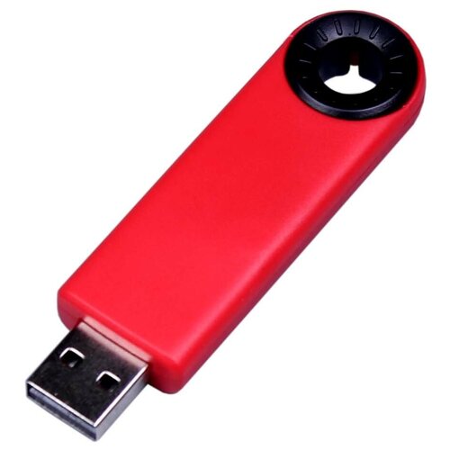 Классическая красная выдвижная пластиковая флешка с круглым отверстием (32 Гб / GB USB 2.0 Черный/Black 035R)