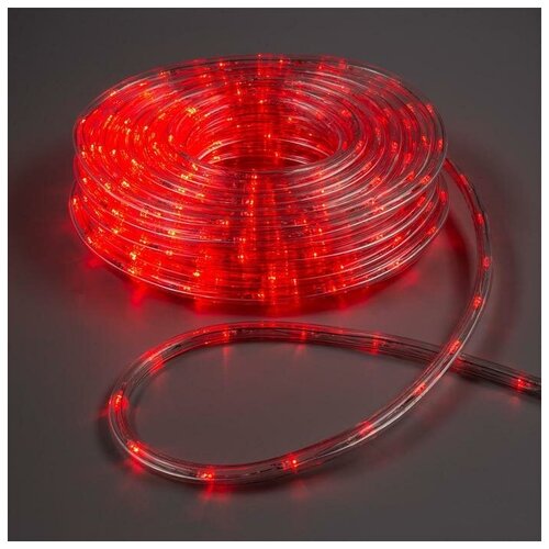 Luazon Lighting LED шнур 10 мм, круглый, 20 м, чейзинг, 2W-LED/м-24-220V, с контр. 8р, красный
