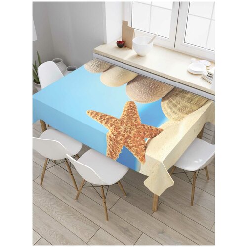 Скатерть прямоугольная JoyArty на кухонный стол "Пляжная скульптура" из оксфорда, 180x145 см