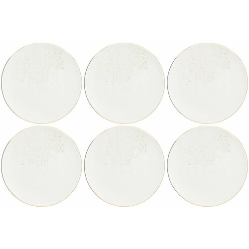 Набор тарелок Десертных Обеденных 22 см на 6 персон Bronco Gold, Фарфор, Мелкие Закусочные Белые, 6 Шт набор посуды