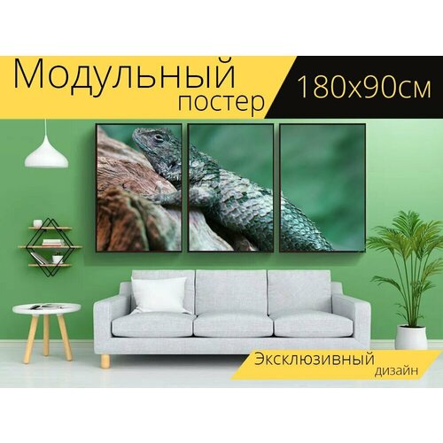 Модульный постер "Малахитовый гууань, игуана, перхоть" 180 x 90 см. для интерьера