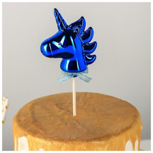 Топпер КНР на торт "Единорог", 21х7см, цвет синий (6912039)