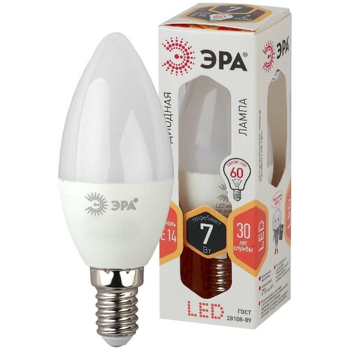 Светодиодная лампа ЭРА B35 7W эквивалент 60 W 2700K 560Лм E14 свеча