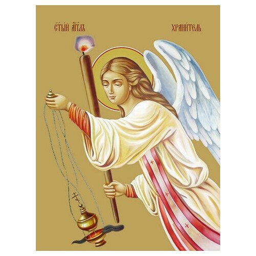 Освященная икона на дереве ручной работы - Ангел-Хранитель, 15х20х1,8 см, арт Ид3205