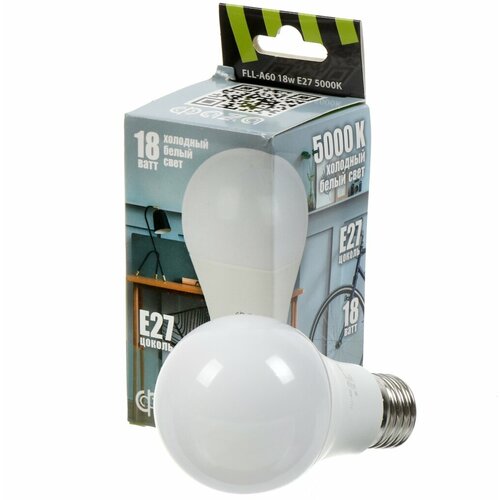 Лампа светодиодная E27, 18 Вт, 230 В, 5000 К, свет холодный белый, ФАZА, FLL- A60