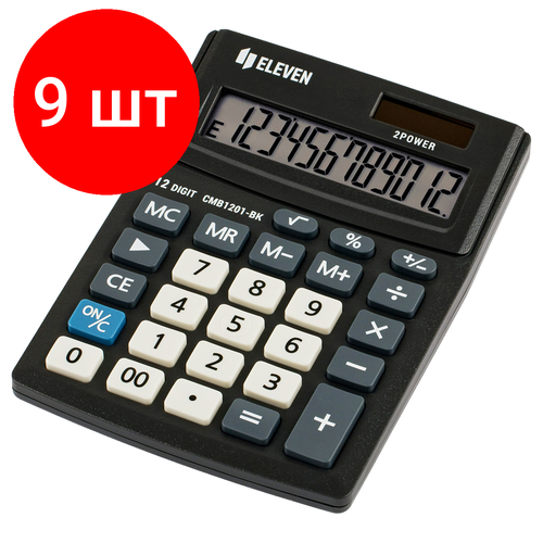 Комплект 9 шт, Калькулятор настольный Eleven Business Line CMB1201-BK, 12 разрядов, двойное питание, 102*137*31мм, черный