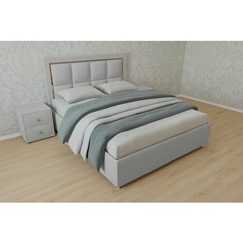 Двуспальная кровать Вирджиния 160x200 с подъемным механизмом и с коробом для белья велюр серый ножки 13 см хром