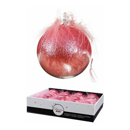 Набор пластиковых шаров гламурные пёрышки, прозрачно-розовые, 80 мм, упаковка 12 шт, Kaemingk 025723-набор