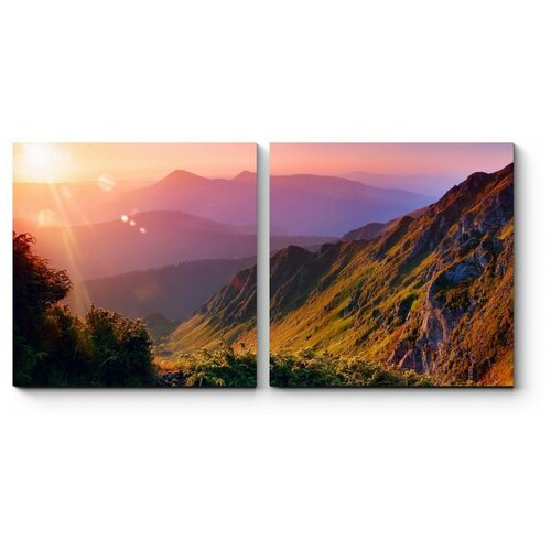 Модульная картина Летний пейзаж в горах на рассвете 90x45