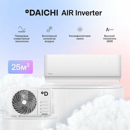 Инверторный кондиционер, настенный Daichi AIR Inverter AIR25AVQS1R-1/AIR25FVS1R-1, для помещений до 25 кв. м.