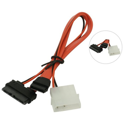 Кабель Akasa Molex - SATA (AK-CB050), 0.2 м, красный/черный