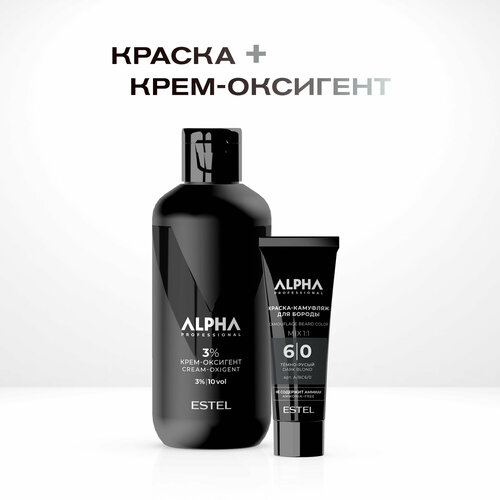 Набор ALPHA для окрашивания бороды ESTEL PROFESSIONAL 6/0 темно-русый 40+200 мл