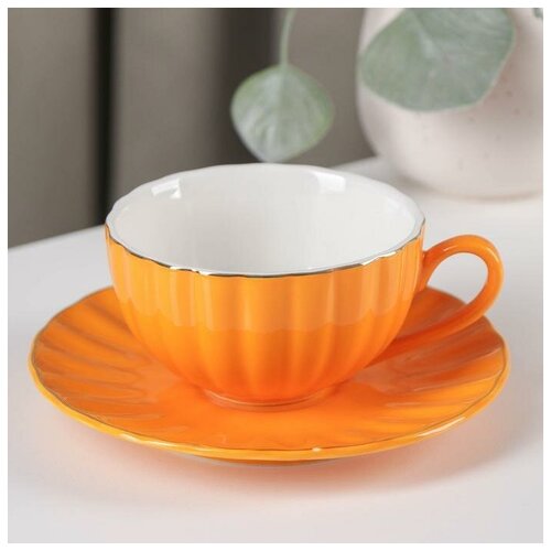 Чайная пара "Вивьен": чашка 200 мл, блюдце d-15 см, цвет оранжевый