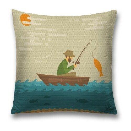 Наволочка декоративная на молнии, чехол на подушку JoyArty "Успешная рыбалка" 45х45 см