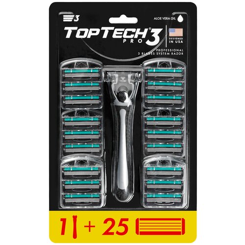 Станок TopTech Pro 3 + 25 сменных кассет, США. Мужской бритвенный набор