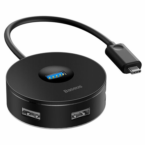 USB HUB разветвитель BASEUS Round Box 4 в 1 Type-C (m) - 1xUSB3.0 (f) + 3xUSB2.0 (f), 25 см, черный