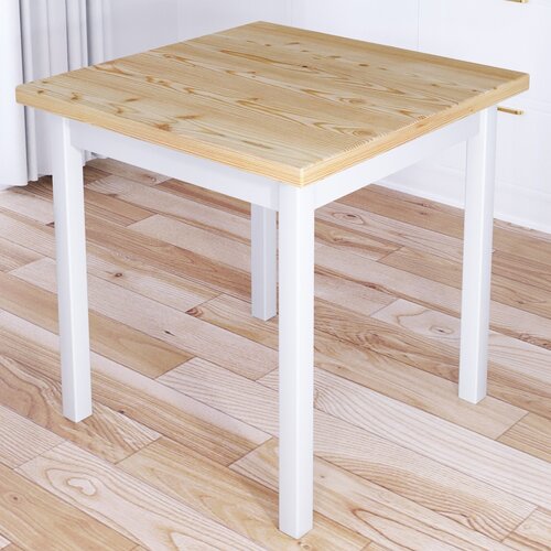 Стол кухонный Классика с квадратной лакированной столешницей из массива сосны 40 мм и белыми ножками, 80х80х75 см