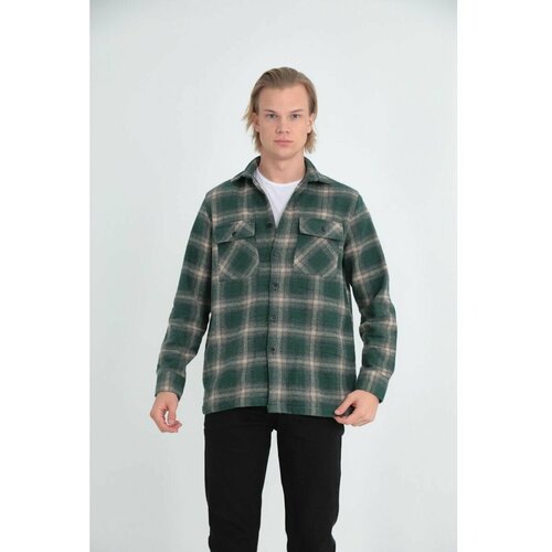 Рубашка MELEK'S, размер 3XL, зеленый, бежевый