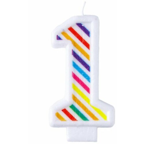 Свеча для торта парафиновая Riota Полосы разноцветные, Цифра 1, 7 см, 1 шт
