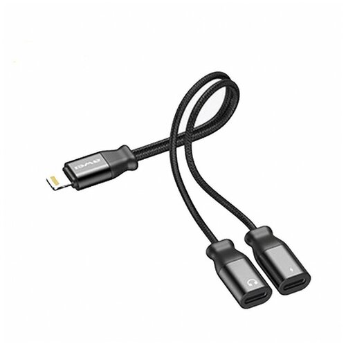 Переходник-адаптер AWEI CL-72 2 in 1, Lightning(M) to Lightning Charging(F)/Lightning Earphone(F), Черный