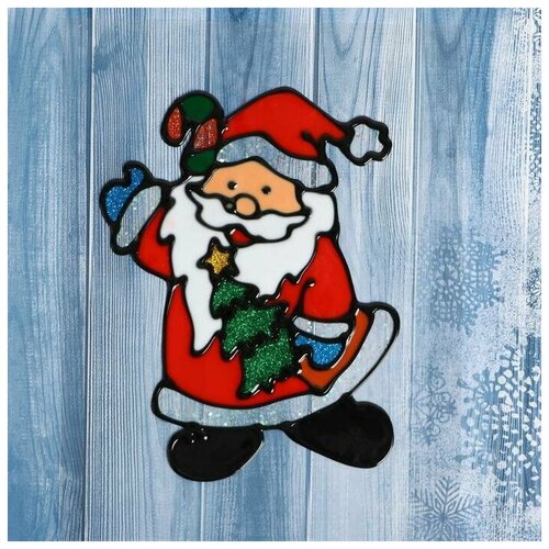 Наклейка на стекло "Дед Мороз с ёлкой" 12х19 см