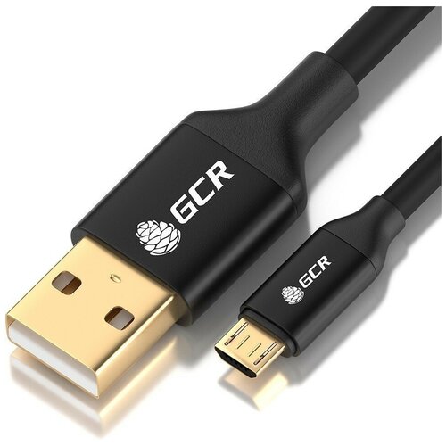 GCR Кабель 1.0m MicroUSB GOLD, быстрая зарядка, черный, AL корпус, 28/22 AWG