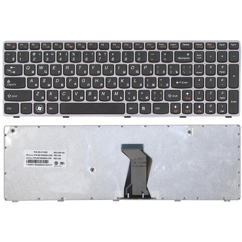 Клавиатура для Lenovo IdeaPad B570G черная с серой рамкой, ножка крепежа в отдалении от шлейфа
