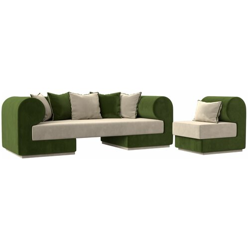 Набор Лига Диванов Кипр-2 (диван, кресло) Микровельвет БежевыйЗеленый