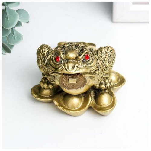 Нэцке полистоун под бронзу "Денежная жаба на слитках золота" 4,7х6,5х6,3 см
