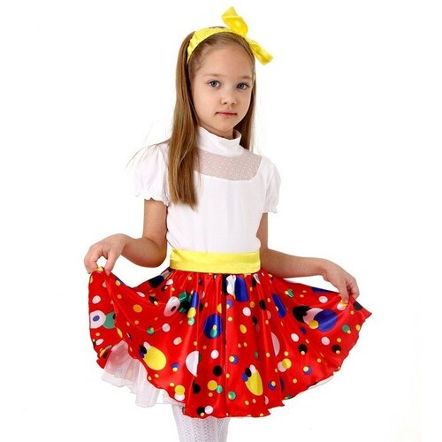 Карнавальная юбка для вечеринки красная в горох, повязка, рост134-140 9502940