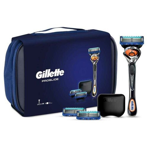 Подарочный набор мужской Gillette Proglide бритва с 1 кассетой + 2 касс. + чехол в косметичке