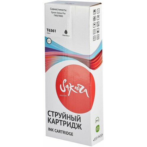 Картридж струйный Sakura T6361 / C13T636100 фото черный, пигментный, 700 мл. для Epson (SIC13T636100)