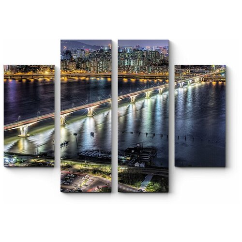 Модульная картина Мост через ночь, Сеул 130x98