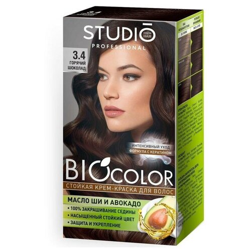 Стойкая крем краска для волос Studio Professional 3.4 Горячий шоколад, 50/50/15 мл 6941342