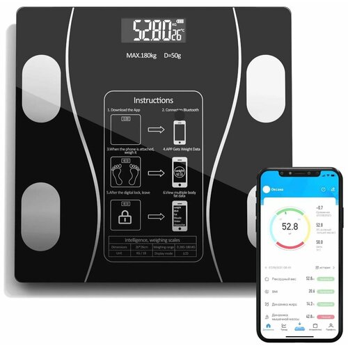 Умные напольные весы Smart Body, LED-дисплей, смартфон-управление и авто-распознавание, Bluetooth, до 180кг