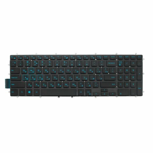 Клавиатура для ноутбука Dell Inspiron G3 15-5565, 15-5570, 15-7566, 17-5775, 15-3579, 15-3779, G5 15-5587 черная, без рамки, подсветка голубая