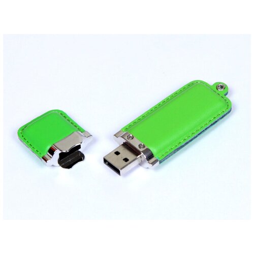 Кожаная флешка классической прямоугольной формы (128 Гб / GB USB 2.0 Зеленый/Green 215)