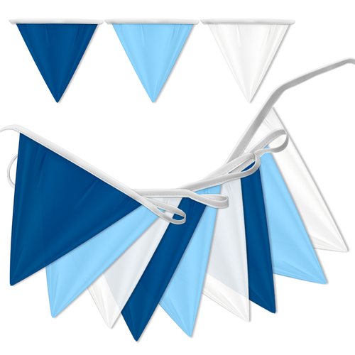 Гирлянда, морская флажная лента из белых, голубых и синих флажков треугольников / длина 10 м.
