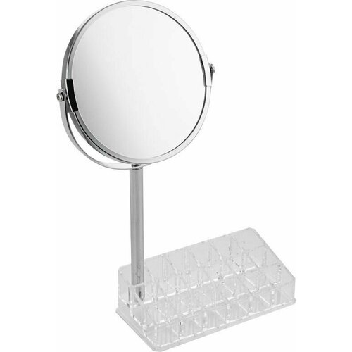 Санакс Зеркало косметическое настольное хромированное с подставкой для макияжных принадлежностей , зеркало с двойным увеличением 20x9x33 см