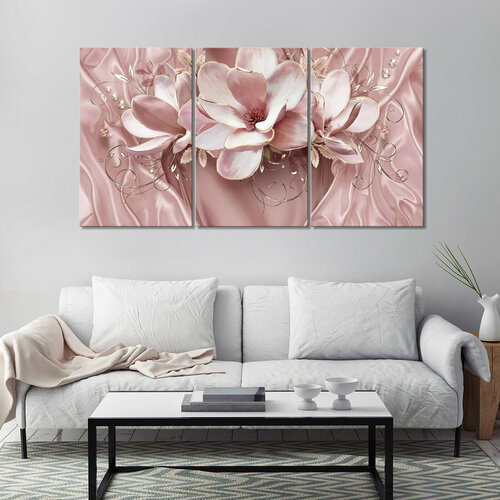 Модульная картина/Модульная картина на холсте/Модульная картина в подарок/ нежно розовые цветы - soft pink flowers 90х50