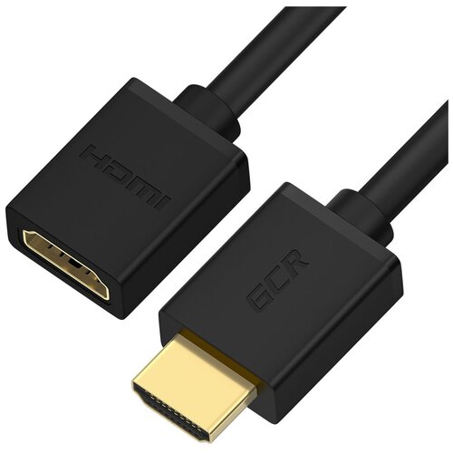 GCR Удлинитель 2.0m HDMI-HDMI M/F поддержка 4K, Full HD, 10.2 Гбит/c черный 24K GOLD 30/30 AWG, 2 Х экран