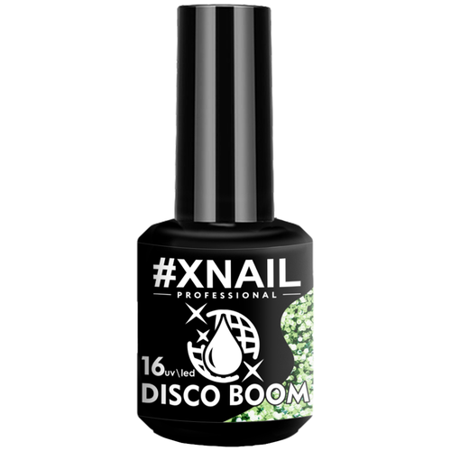 Светоотражающий гель лак XNAIL PROFESSIONAL Disco Boom, для дизайна ногтей, с глиттером, 15мл, №16 зеленый