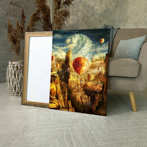 Картина на холсте "Картина сюрреалистического пейзажа с воздушными шарами" 80x100 см. Интерьерная, на стену.