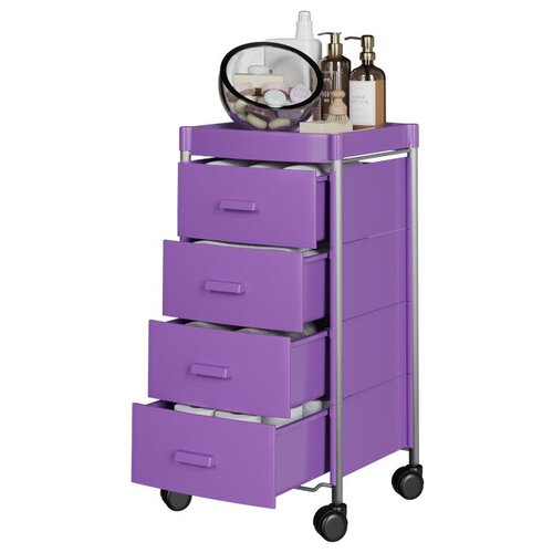Тумба-стеллаж с ящиками пластиковая на колесиках GiroCo Agata 4 фиолетовая для ванной, прихожей, детской, кухни, офиса/Стеллаж 4 ящика,34,5х33,5х74 см